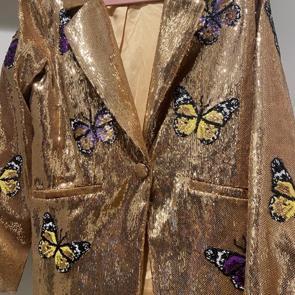 QUEEN OF SPARKLES | Jackets & Coats | Gold Sequin Butterfly Jacket By Queen Of Sparkles Nwt ...
